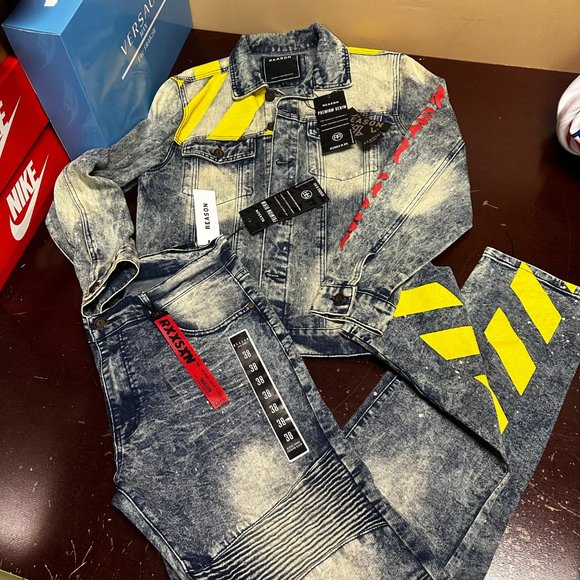 Reason | Jackets & Coats | Reason Mens Blue Collared Denim Jacket And ...